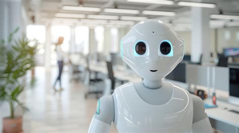 Friendly Robot Ai Assistant In Modern Office Premium Ai Generated Image