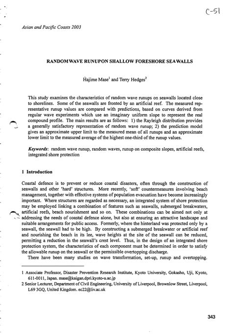 Pdf Random Wave Runup On Shallow Foreshore Seawalls