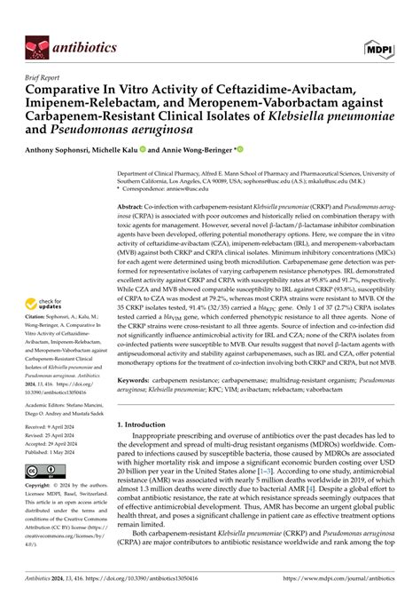 Pdf Comparative In Vitro Activity Of Ceftazidime Avibactam Imipenem Relebactam And Meropenem