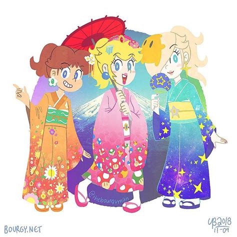 Kimono Princesses By Thebourgyman Super Mario Art Mario Art Nintendo Princess