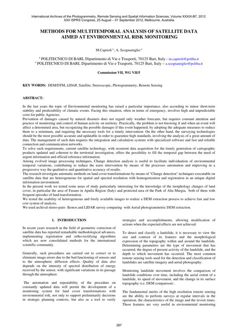 Pdf Methods For Multitemporal Analysis Of Satellite Data Aimed At Environmental Risk Monitoring