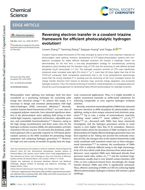 Pdf Reversing Electron Transfer In Covalent Triazine Framework For Efficient Photocatalytic