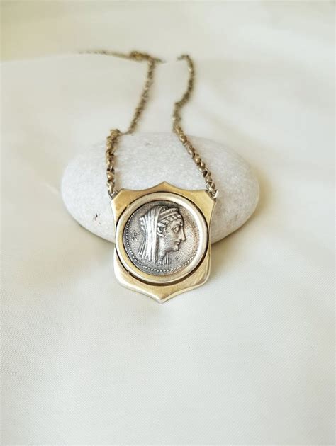 Queen Arsinoe Coin Necklace 925 Sterling Silver Ancient Egyptian 22k