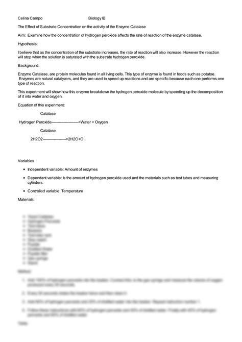 Solution Examine How The Concentration Of Hydrogen Peroxide Affects The Rate Of Reaction Of The