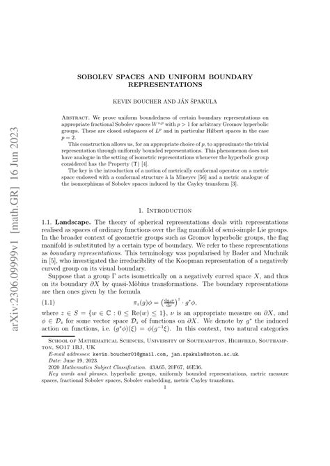 Pdf Sobolev Spaces And Uniform Boundary Representations