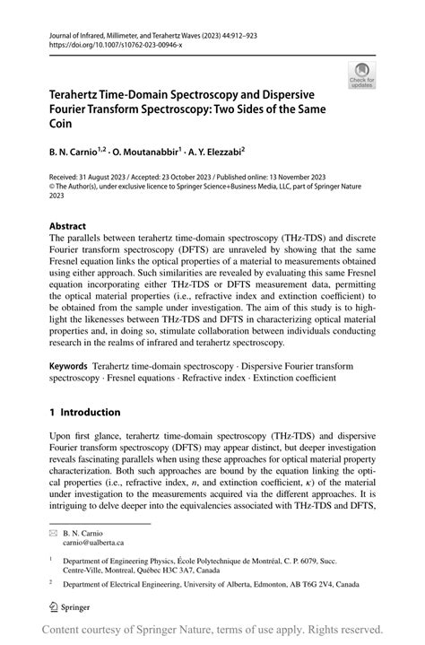 Terahertz Time Domain Spectroscopy And Dispersive Fourier Transform