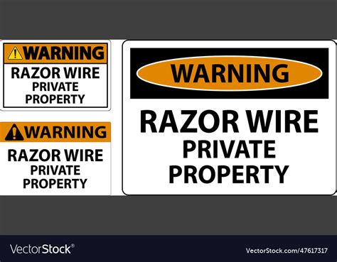 Warning Sign Razor Wire Private Property Vector Image