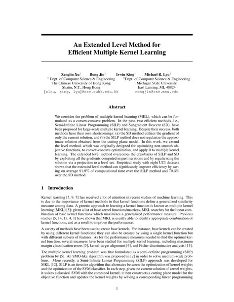 Pdf An Extended Level Method For Efficient Multiple Kernel Learning