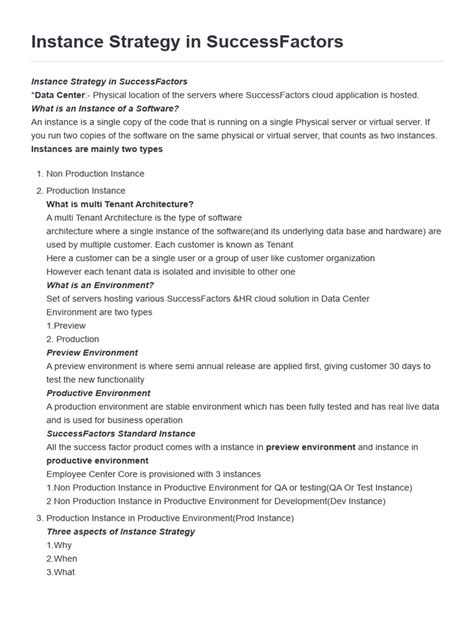 Instance Strategy In Successfactors Pdf