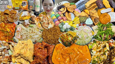 Sub먹방 Vlog감바스and로제떡볶이and양념치킨and새우치킨 고추짜장and갓김치 팔보쟁반짜장and깐쇼새우and삼겹살 장인한과약과 서울앵무새퀸아망 돌체테리아 탐탐프레즐 디저트돼지파티