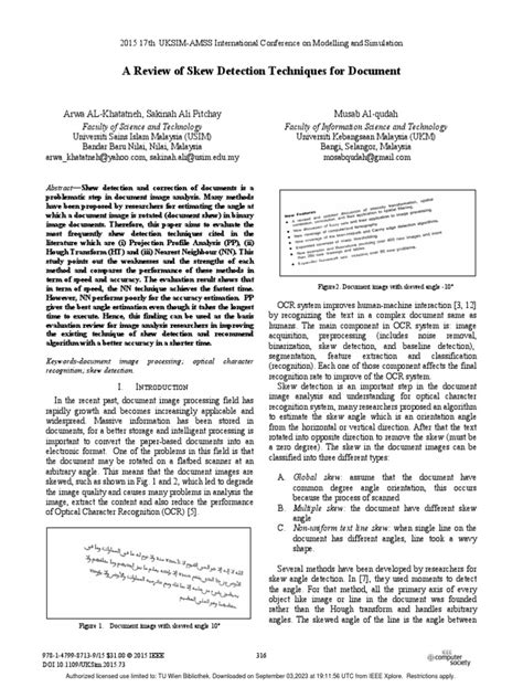 A Review Of Skew Detection Techniques For Document Pdf Optical Character Recognition