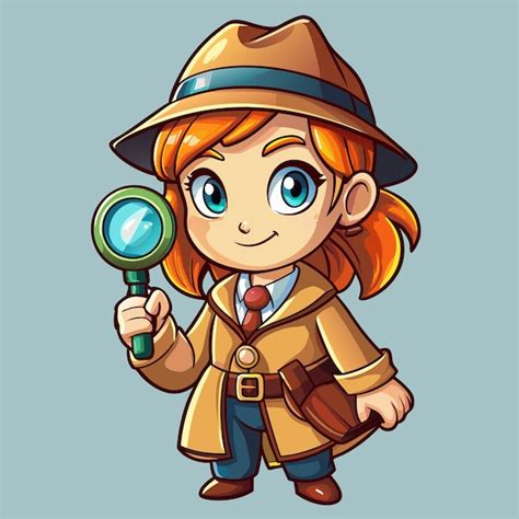 Pequena Detetive Bonita Com Lupa Vector De Desenhos Animados Vetor