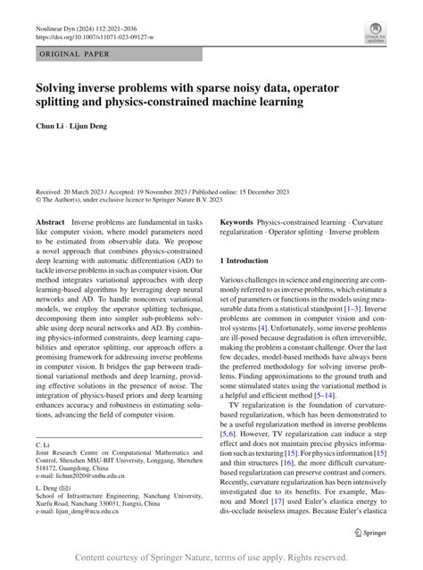 Solving Inverse Problems With Sparse Noisy Data Operator Splitting And Physics Constrained