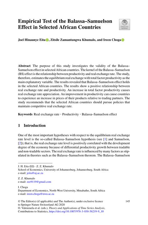 Pdf Empirical Test Of The Balassasamuelson Effect In Selected