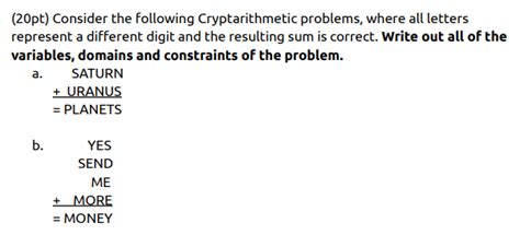 Solved 20pt Consider The Following Cryptarithmetic