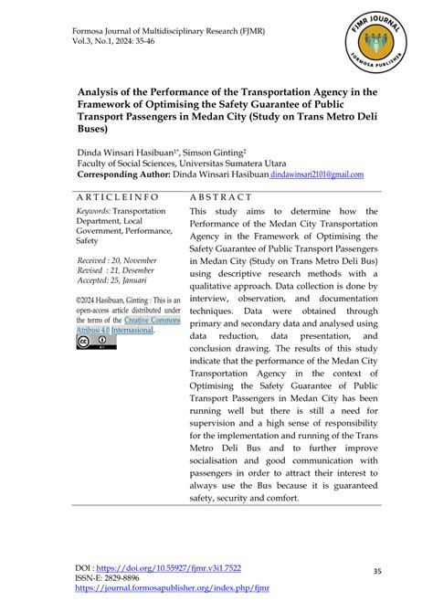 Pdf Analysis Of The Performance Of The Transportation Agency In The Framework Of Optimising