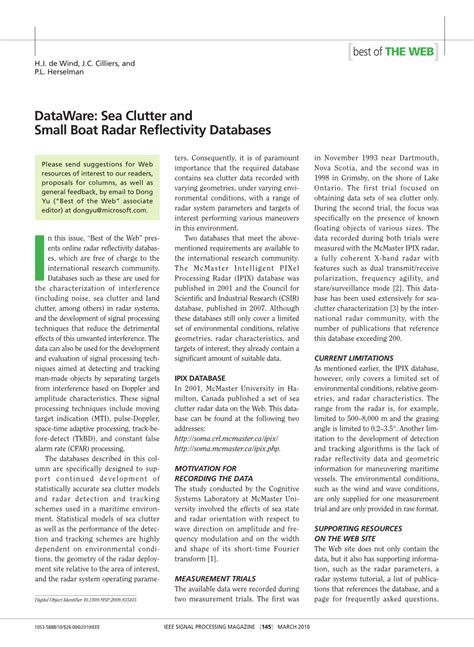 Pdf Dataware Sea Clutter And Small Boat Radar Reflectivity Databases [best Of The Web]