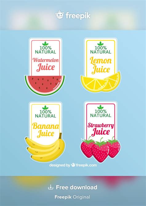 4 가지 과일 주스 라벨 선택 무료 벡터 주스 과일 가지