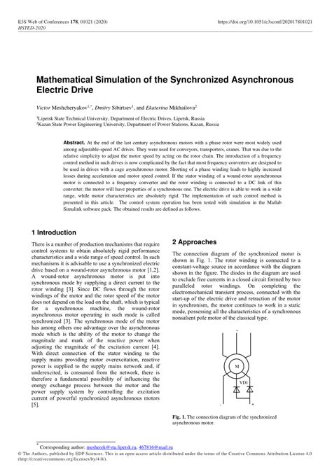 Pdf Mathematical Simulation Of The Synchronized Asynchronous Electric Drive