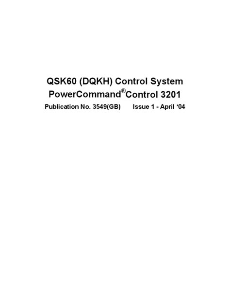 Qsk60 Dqkh Control System Powercommand Control 3201 Publication No