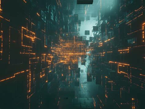 Abstract Digital Representation Of A Futuristic Data Network With Colorful 3d Blocks Connected