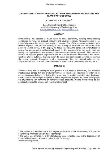 pdf a hybrid genetic algorithm neural network approach for pricing cores and remanufactured cores