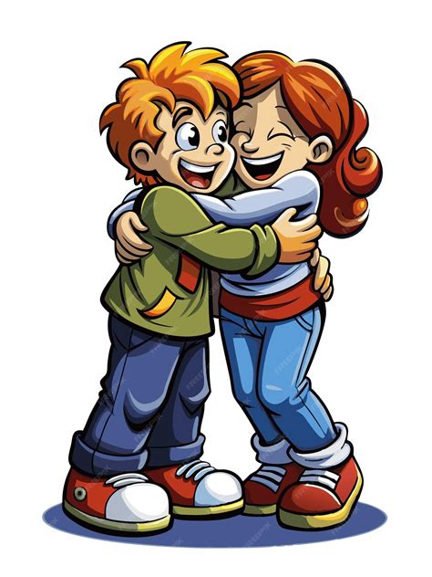 A Cartoon Drawing Of A Couple Hugging Each Other With A Hug Premium