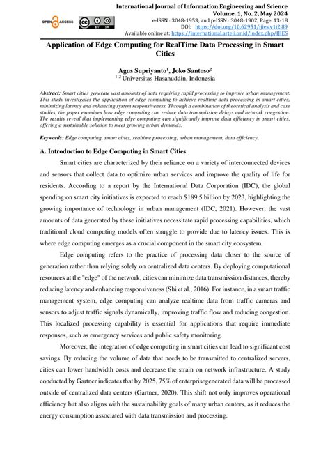 Pdf Application Of Edge Computing For Realtime Data Processing In Smart Cities