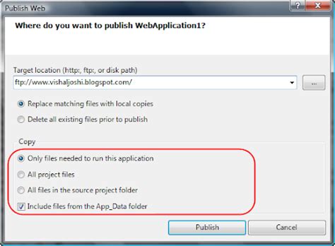 vishal joshi s tangent web application projects publish options