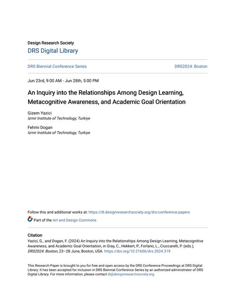 Pdf An Inquiry Into The Relationships Among Design Learning Metacognitive Awareness And