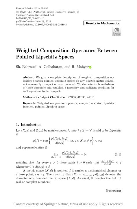 Weighted Composition Operators Between Pointed Lipschitz Spaces Request Pdf