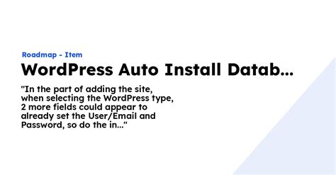 Wordpress Auto Install Database Ploi Roadmap