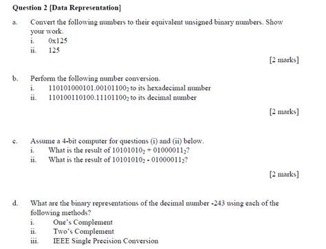 Solved A Question 2 Data Representation Convert The