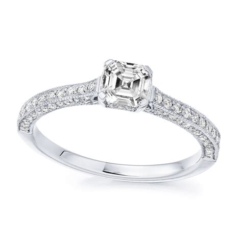 2 Carat Asscher Cut Lab Diamond Ring With Shoulder Diamonds