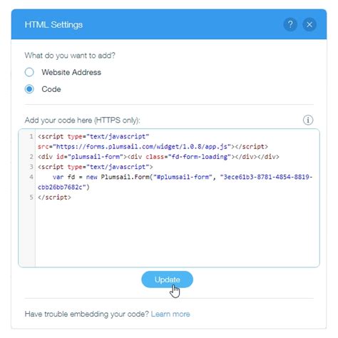 Embed Plumsail Web Form On A Wix Site — Plumsail Web Forms Documentation