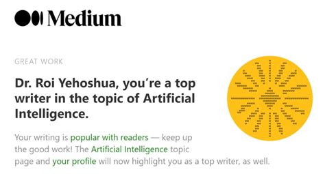 Roi Yehoshua Phd On Linkedin Im A Top Writer In Artificial Intelligence On Medium To Read