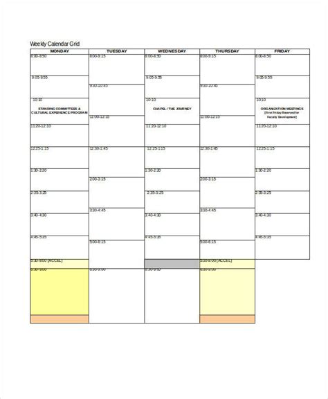 Weekly Class Schedule Template Excel Design Talk