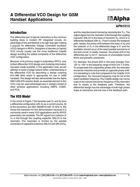 A Differential Vco Design For Gsm Handset Applications Pdf