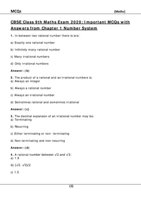 Download Class 9 Maths Mcq Pdf Online 2021 By Panel Of Experts