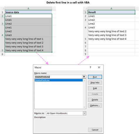 how to omit remove first line in excel cell formula regex vba