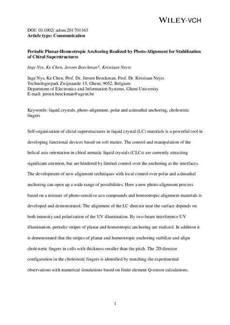 Pdf Periodic Planar Homeotropic Anchoring Realized By Photoalignment