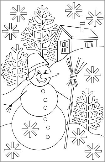 색칠 공부 책을위한 눈사람의 흑백 그림이있는 페이지 아이들의 그림 그리기 기술 개발 어린이 활동 시트 벡터 이미지입니다 0명에 대한 스톡 벡터 아트 및 기타 이미지 Istock