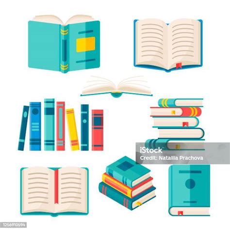 흰색 배경에 고립 된 다채로운 하드 커버종이 책 세트 벡터 플랫 일러스트레이션 책갈피와 문학의 더미 책에 대한 스톡 벡터 아트 및 기타 이미지 Istock