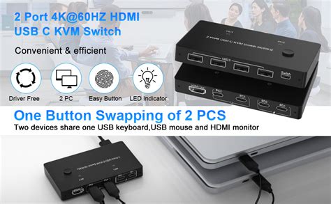 USB C KVM Switch K Hz USB C Switcher For Computers Share HDMI HD Monitor And USB