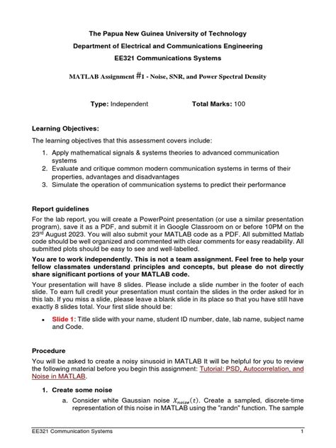 ee321 assignment 1 noise snr and power spectral density pdf