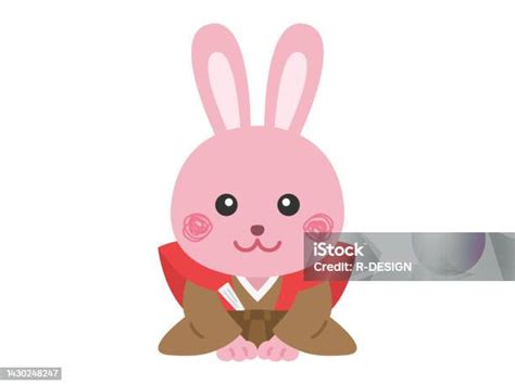 기모노를 입고 인사하는 토끼 캐릭터의 일러스트레이션 하카마에 대한 스톡 벡터 아트 및 기타 이미지 하카마 귀여운 기모노 Istock