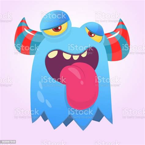경적을 가진 귀여운 행복 한 만화 괴물입니다 몬스터 큰 입으로 웃 고 할로윈 벡터 일러스트 레이 션 10월에 대한 스톡 벡터 아트 및 기타 이미지 Istock