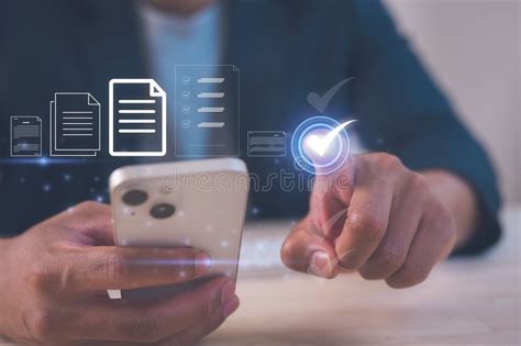 Devops Software Development Businessman Holding Smartphone Tick Correct Sign Mark In Checkbox