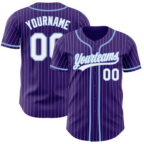Purple White Pinstripe Light Blue Custom Name Baseball Jerseys For Men