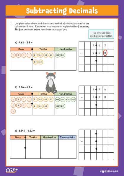 Subtracting Decimals — Same Number Of Decimal Places Year 5 Cgp Plus